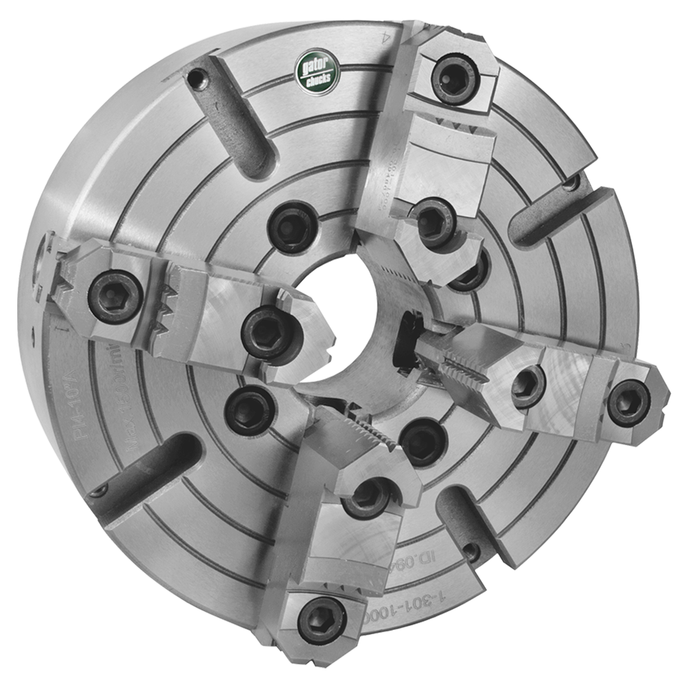 4-Jaw Independent, 10" Cast-Iron Body, Plain Back, 2 PC Hard Rev. Jaws | Gator Lathe Chucks
