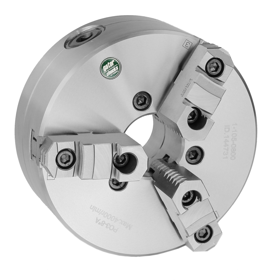 3-Jaw Scroll Chuck, 10" Steel Body, Plain Back, 2 PC Hard Rev. Jaws ...