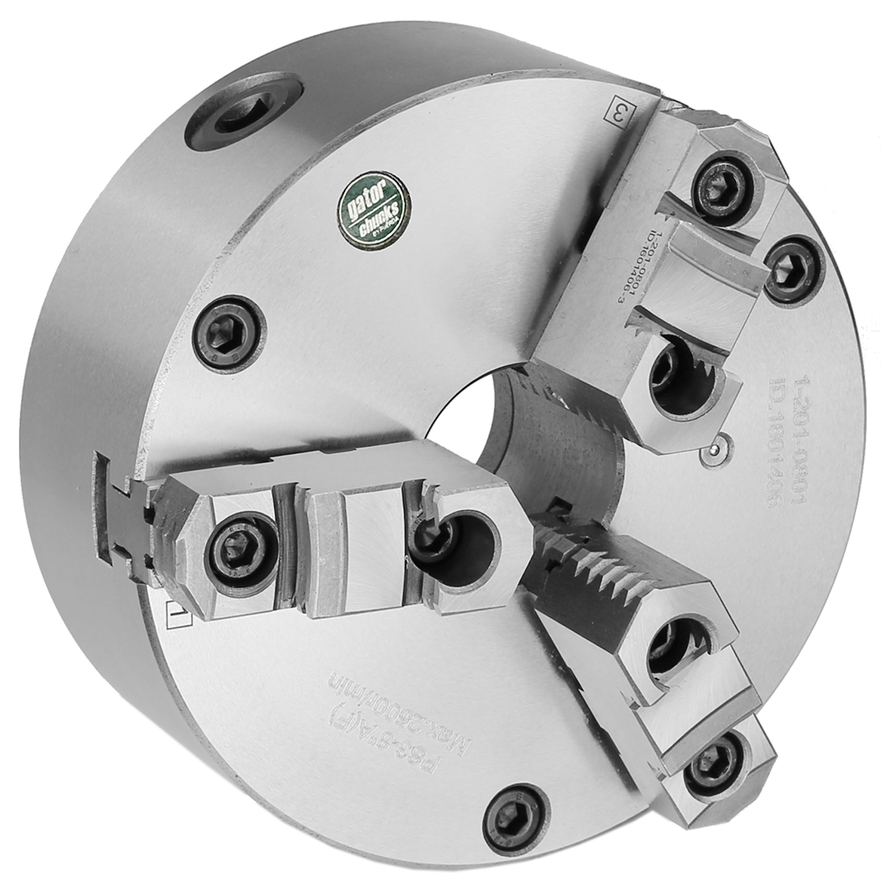 3-Jaw Scroll Chuck, 6" Cast-Iron Body, Front Mount, 2 PC Hard Rev. Jaw ...