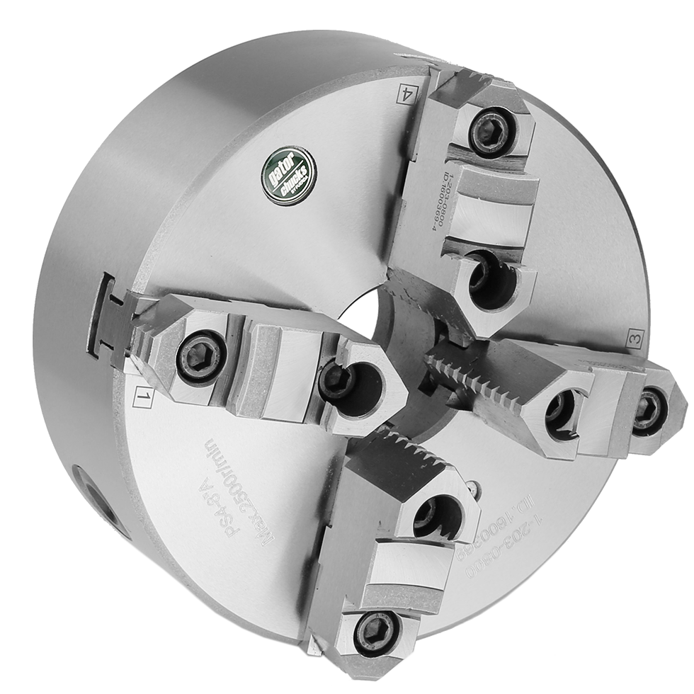 4-Jaw Scroll Chuck, 8" Cast-Iron Body, Plain Back, 2 PC Hard Rev. Jaws ...