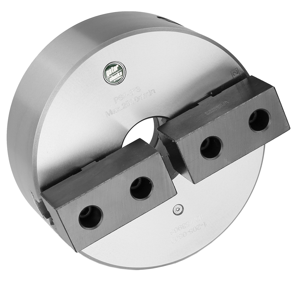 2-Jaw Scroll Chuck, 10" Cast-Iron Body, Plain Back, 2 PC Soft Rev ...